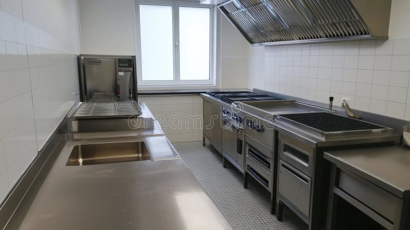 Functional Kitchen Layout with Professional Equipment Stock ...