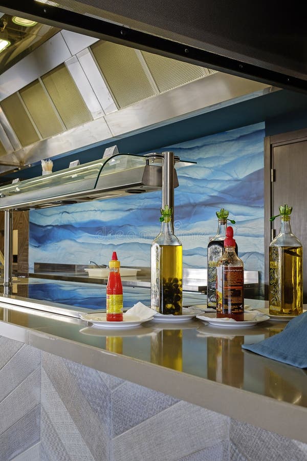 Kitchen in Restaurant with Sea Theme 4 Stock Image - Image of ...