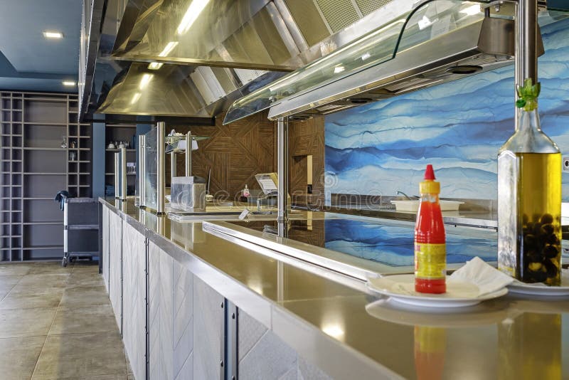 Kitchen in Restaurant with Sea Theme 2 Stock Image - Image of furniture ...