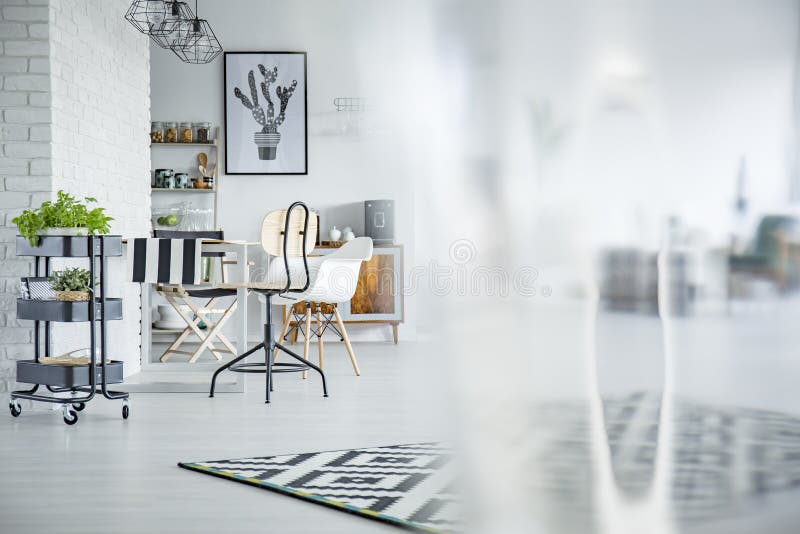 Functional Open Floor Apartment Stock Photo - Image of brick ...