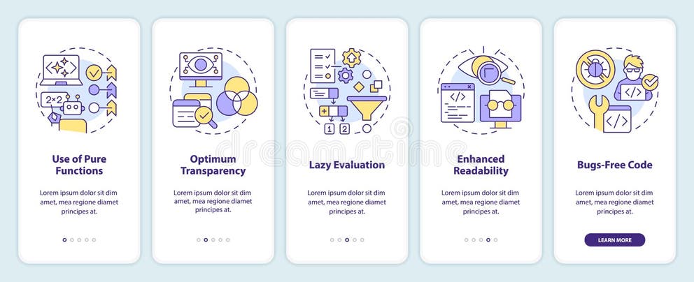 Functional Programming Benefits Onboarding Mobile App Screen Stock ...