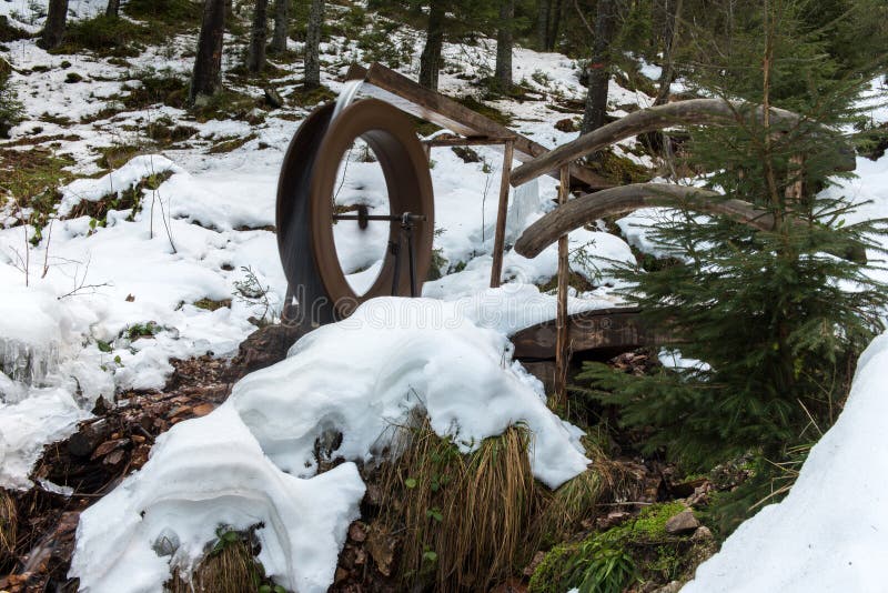 Functional Small Water Mill Wheel in the Forest Stock Image - Image of ...