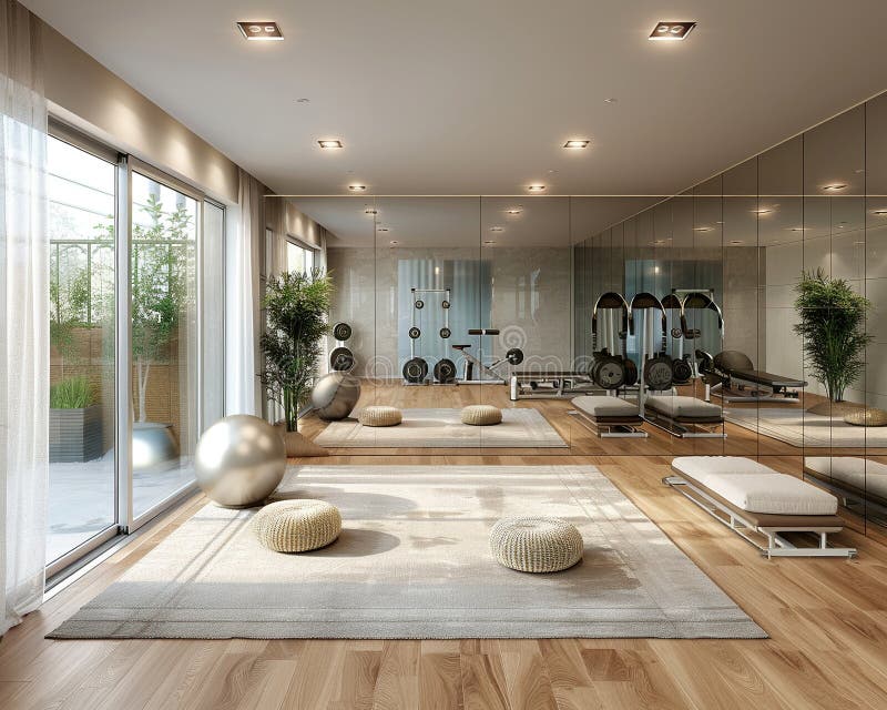 Functional and Stylish Home Gym with Mirrored Walls and Modern ...