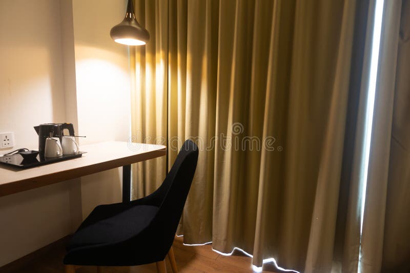 Work Desk with Lamp in Hotel Room Stock Photo - Image of functional ...