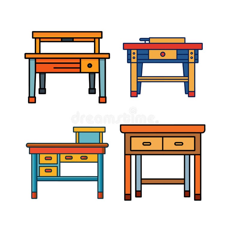 Set of Functional Workbench for Creative Projects Stock Illustration ...