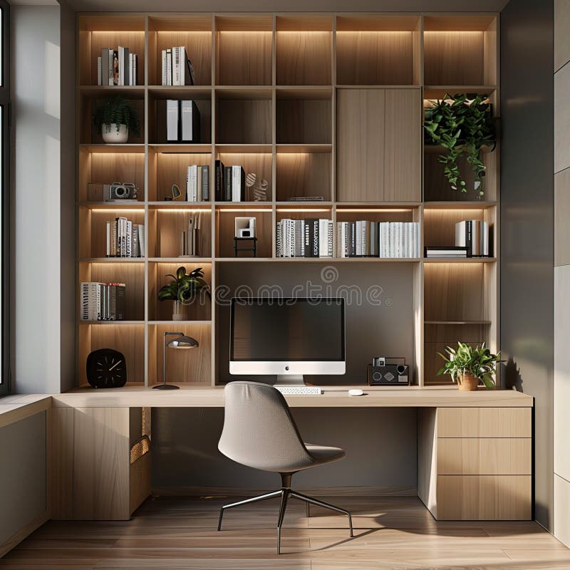 Functional Workspace with Standing Desk and Grey Tones Stock Photo ...