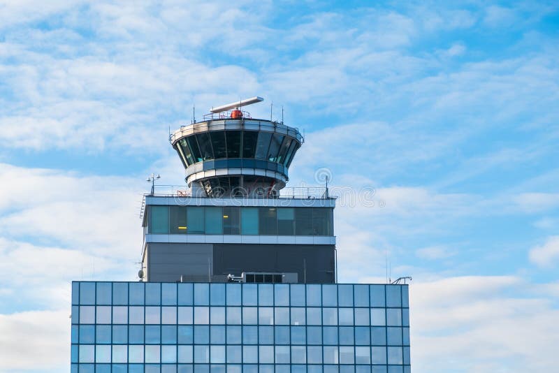 Functioning Airport Control Tower with Transparent Booth. Air Transport ...