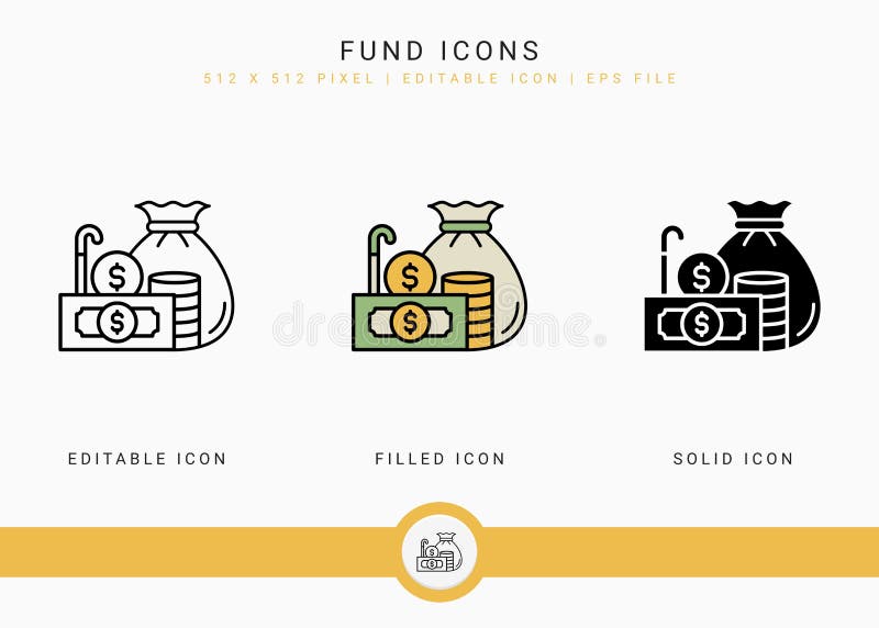 Fund Icons Set Vector Illustration with Icon Line Style. Pension Fund ...
