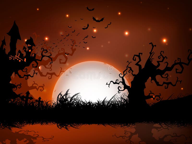 Fundo Assustador Da Noite Da Lua Cheia De Halloween. Ilustração do ...
