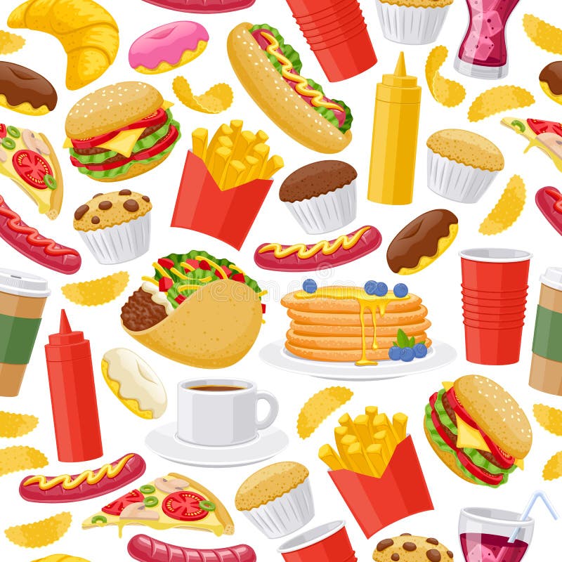 Fundo Bonito Dos ícones Do Fast Food Ilustração do Vetor - Ilustração ...