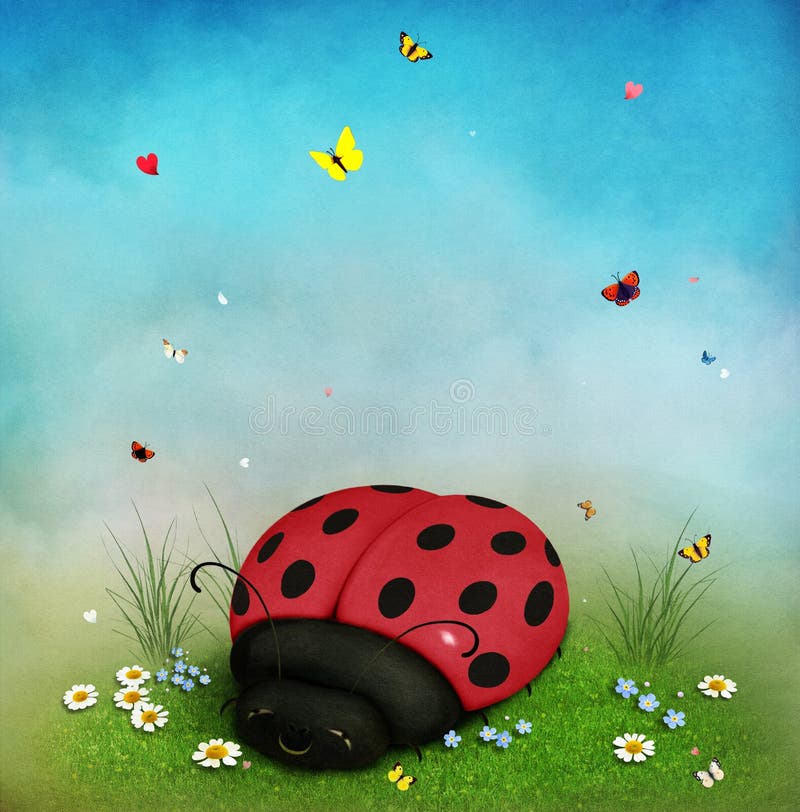 Fundo com ladybug ilustração stock. Ilustração de planta - 100323196