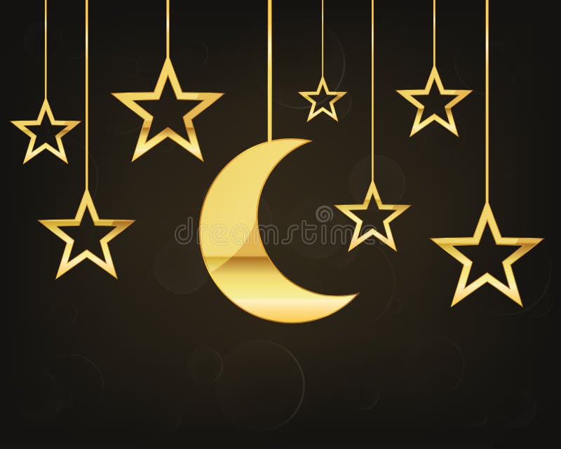 Fundo Comemorativo Com Uma Lua Dourada E As Estrelas Ilustração Do ...