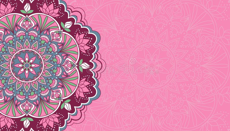 Fundo Cor-de-rosa Horizontal Com Mandala Colorida Ilustração do Vetor ...