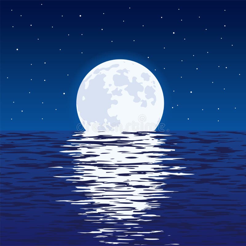 Fundo Do Mar E Da Lua Cheia Azuis Na Noite Ilustração do Vetor ...