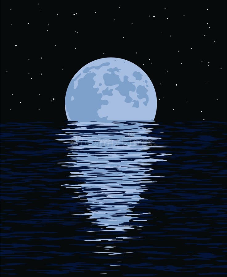 Fundo Do Mar E Da Lua Cheia Na Noite Vetor Ilustração do Vetor ...