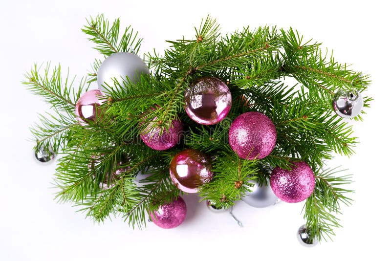 Fundo Do Natal Com a Grinalda Cor-de-rosa E De Prata Da Porta Das Bolas ...