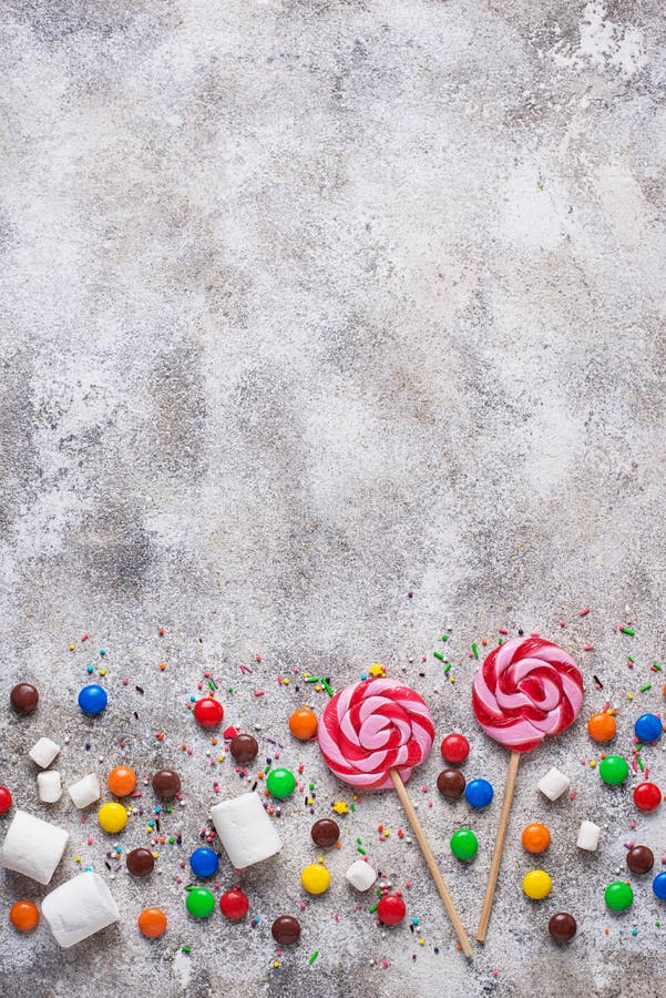 Fundo Doce Com Pirulito, Doces E Marshmallow Imagem de Stock - Imagem ...