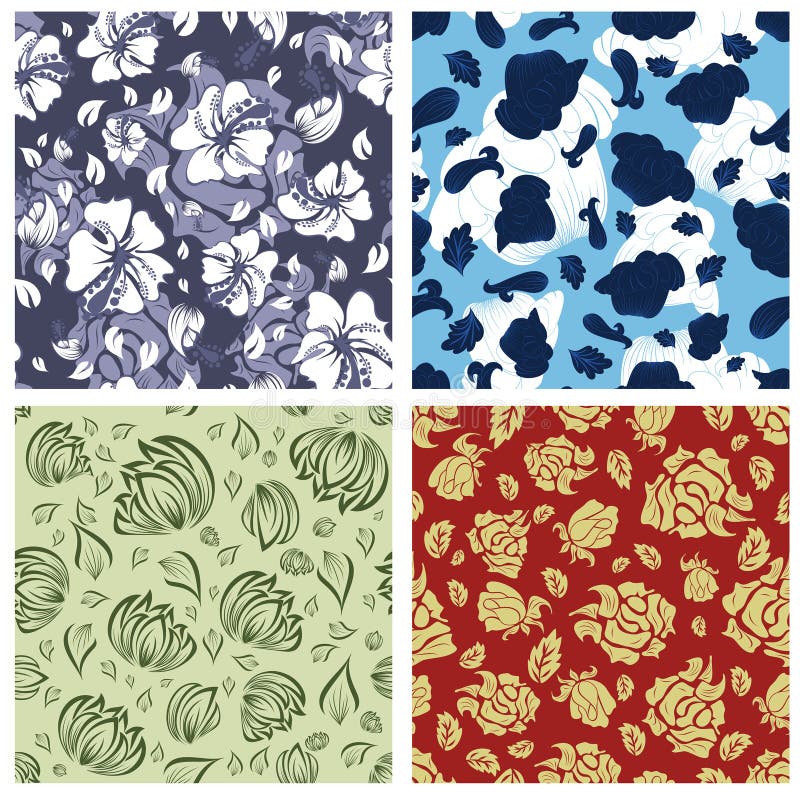 Fundos Florais Sem Emenda Ajustados Ilustração do Vetor - Ilustração de ...