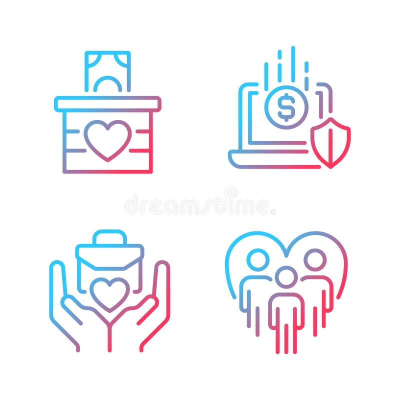 Fundraising Strategy Gradient Linear Vector Icons Set Stock Vector ...