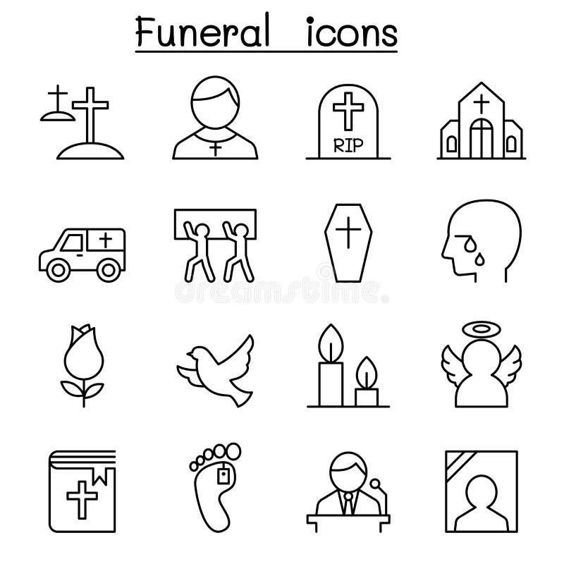 Funeral & Burial Icon Set in Thin Line Style Stock Vector ...