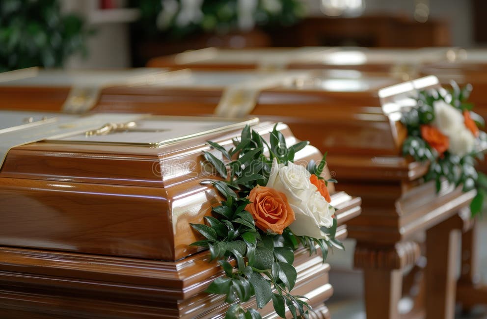 Funeral Caskets with Floral Arrangements Stock Illustration - Illustration of rose, arrangement ...