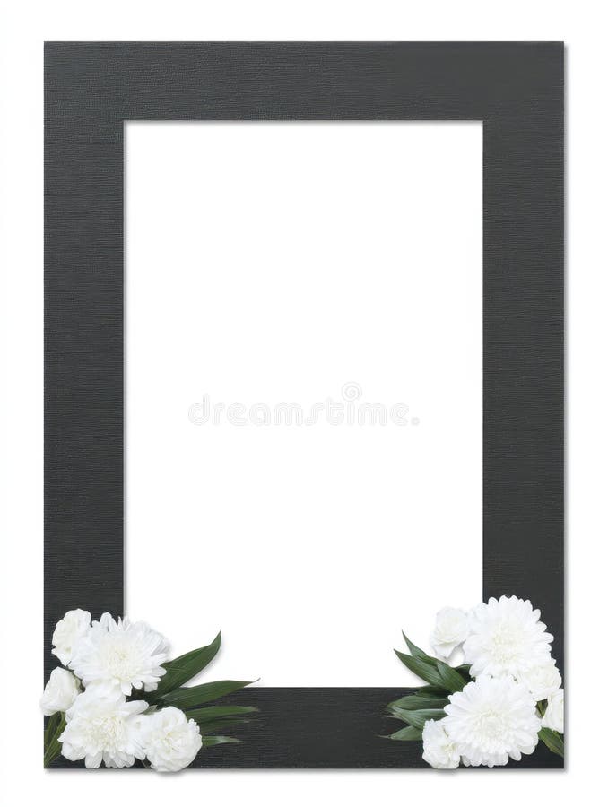 Elegant Funeral Frame Decorated with White Flowers and Black Ribbon for ...
