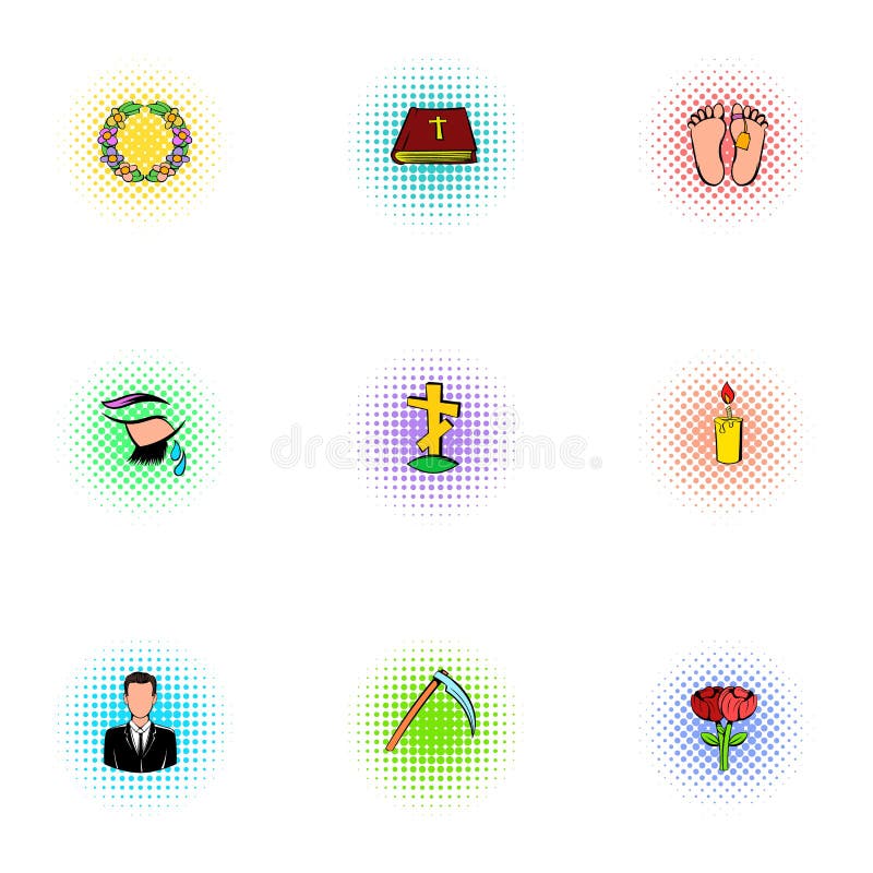 Funeral Icons Set, Pop-art Style Stock Vector - Illustration of body ... Funeral Icons Set, Pop-art Style Stock Vector - Illustration of body ...
