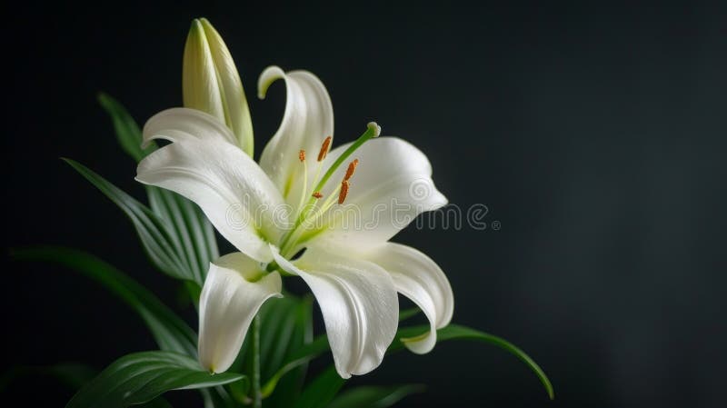 Funeral Lily on Dark Background with Ample Space for Text Placement ...