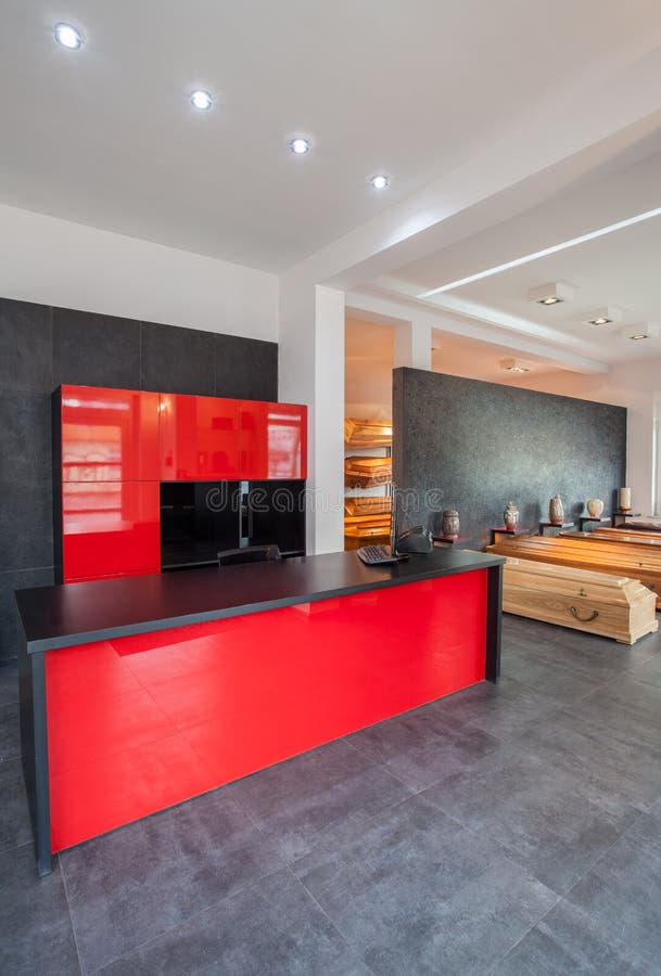 Funeral Office with Coffins Stock Image - Image of home, death: 29230365