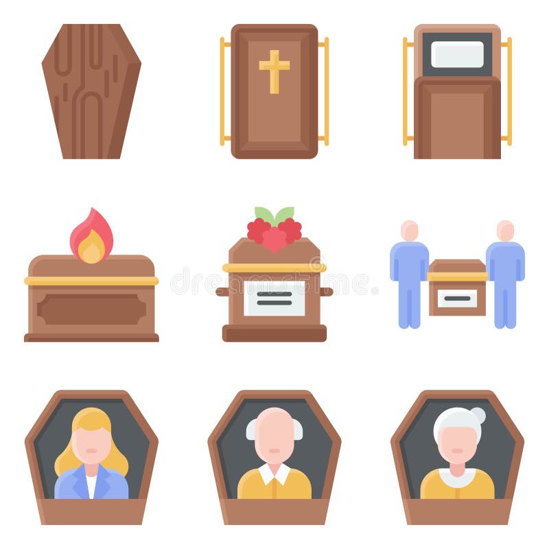 Funeral Related Vector Icon Set 4, Flat Style Stock Vector ...