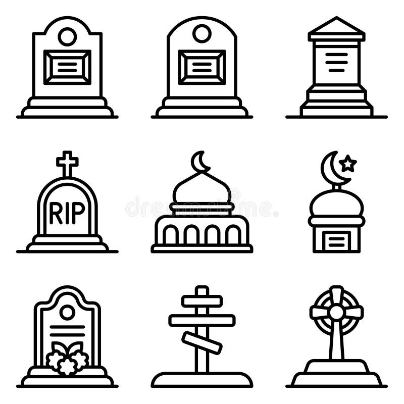 Funeral Related Vector Icon Set, Line Style Stock Vector - Illustration ...