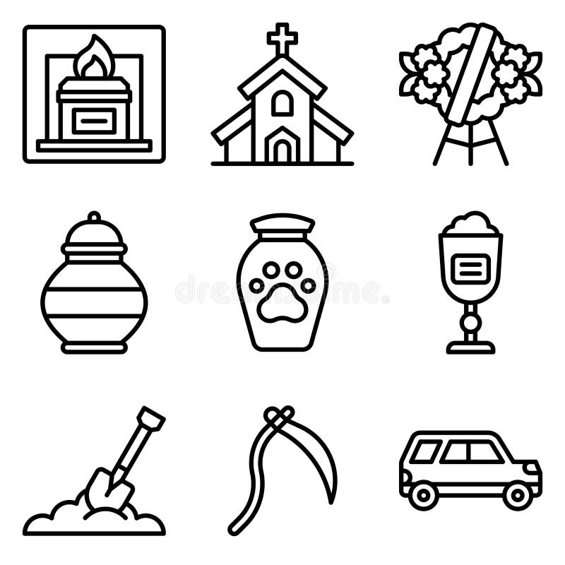 Funeral Related Vector Icon Set 8, Line Style Stock Vector ...
