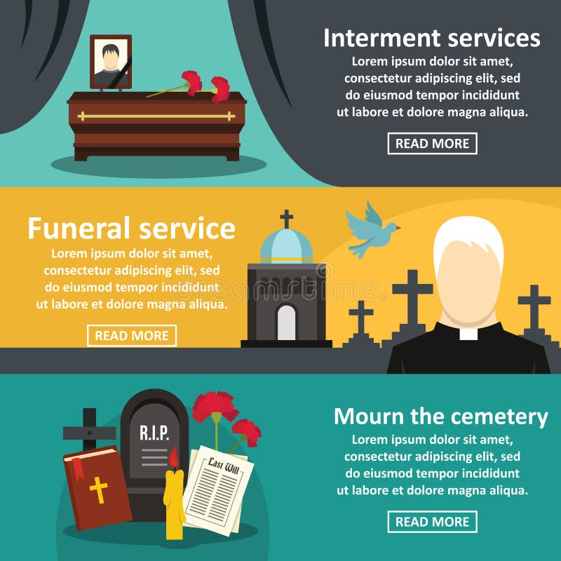 Funeral Service Banner Horizontal Set, Flat Style Stock Vector ...
