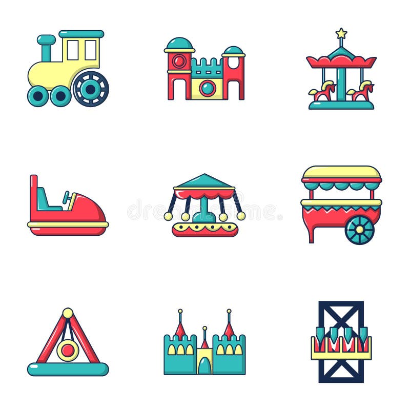 Funfair Icons Set, Flat Style Stock Vector - Illustration of hocus, blog: 121294272