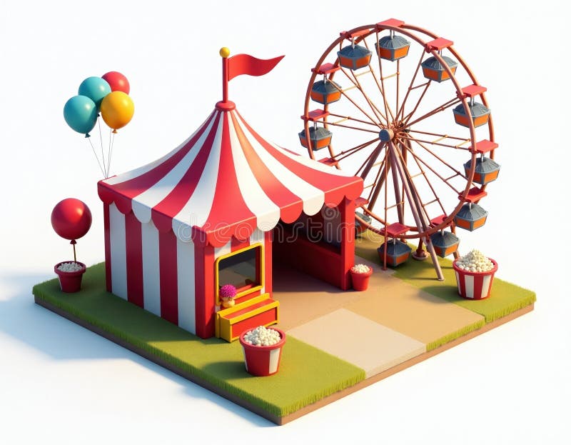 Funfair Booth and Ferris Wheel - Isometric Illustration Stock ...