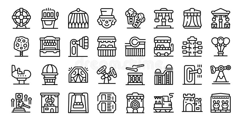Funfair Icons Set Outline Vector. Amusement Park Stock Illustration - Illustration of range ...