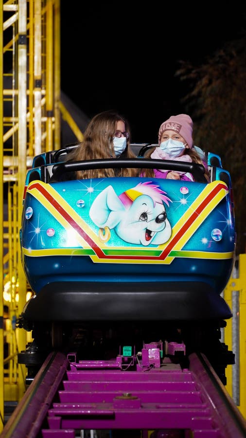 Funfair at Night with Roller Coaster Editorial Stock Photo - Image of ...