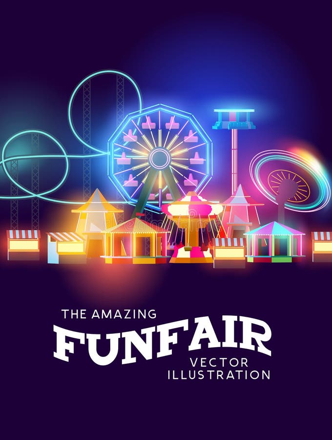 Funfair Rides at Night Background Stock Vector - Illustration of ...