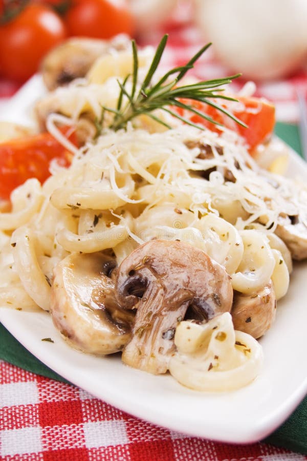 Funghetti Pasta with Champingon Mushrooms Stock Photo - Image of meal ...