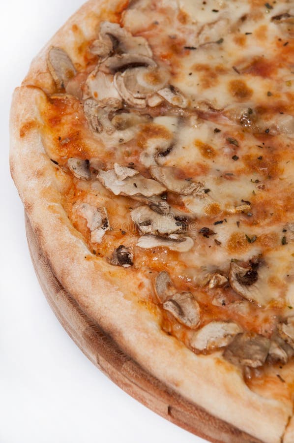Slice of Funghi Pizza with Tomato Ketchup on it Stock Image - Image of ...