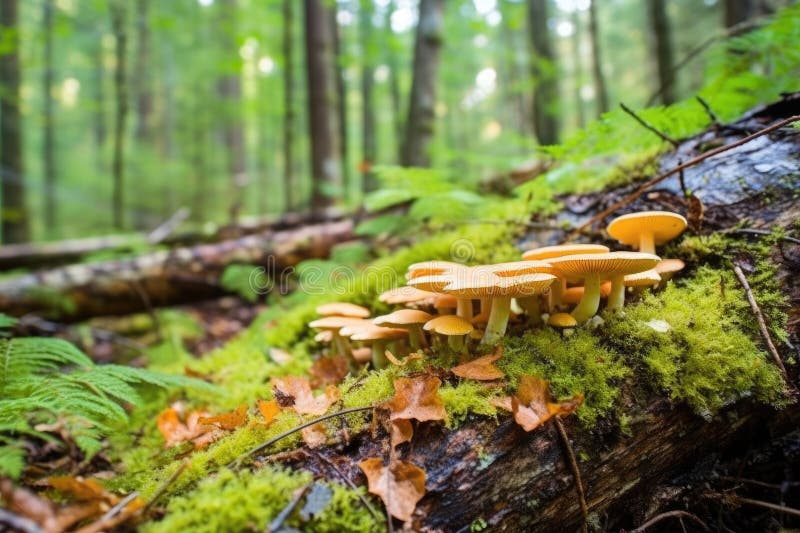 Fungi Cropping on a Fallen Log, in Deep Forest Stock Photo - Image of ...