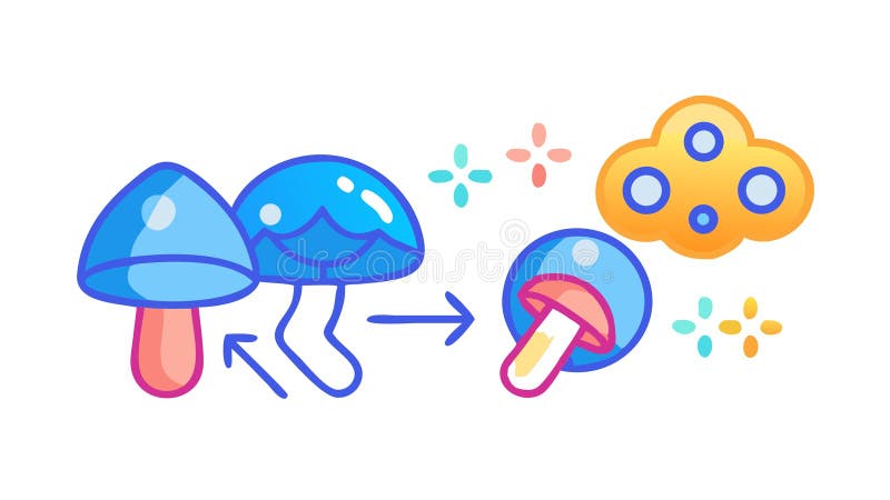Fungi Transformation Process, Blue Mushroom Evolution, Vector Design ...