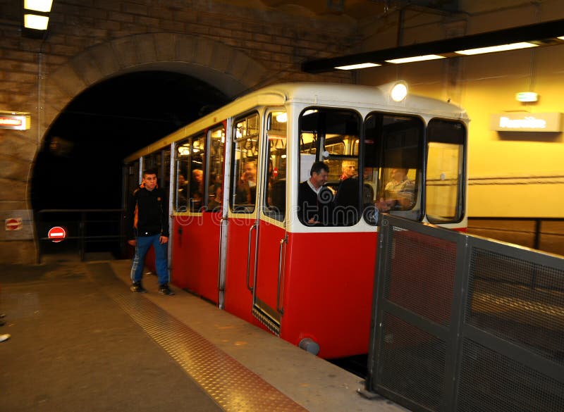 Lyon Funicular Railway Entering the Station of Old Lyon with Tourists ...