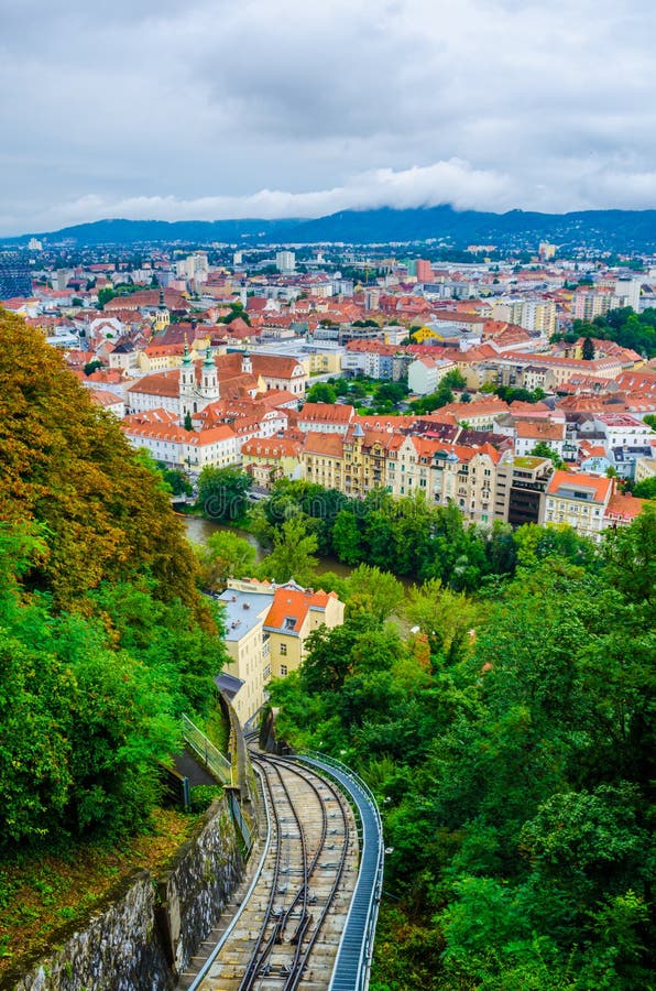 Funicular is Climbing To Schlossberg in Graz, Austria....IMAGE Stock ...