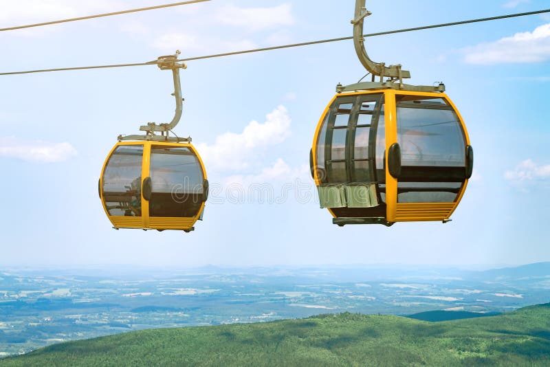 Funicular Descends from the Mountain, Cable Car Travel in Poland Stock ...