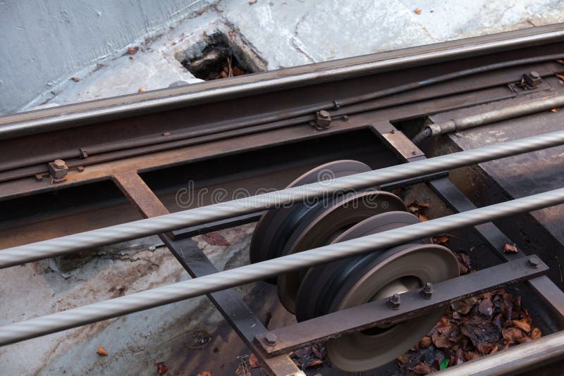 Funicular Details. Rails, Moving Traction Cable Stock Photo - Image of ...