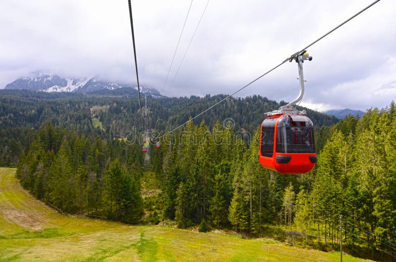 Funicular. Landscape with a Cable Car in Alps Stock Image - Image of ...