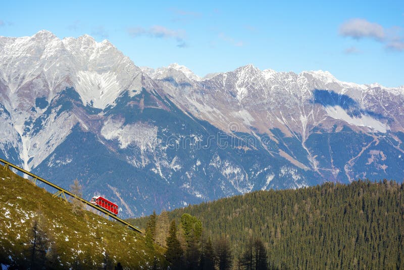 Funicular Tram in the Mountains on a Sunny Day Stock Image - Image of ...