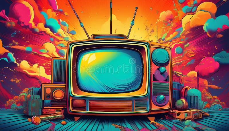 Funky Abstract Background with Cool Retro TV Stock Illustration ...