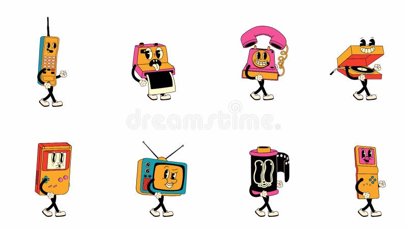 Funky Cartoon Collection of Old-School Electronics Stock Footage ...
